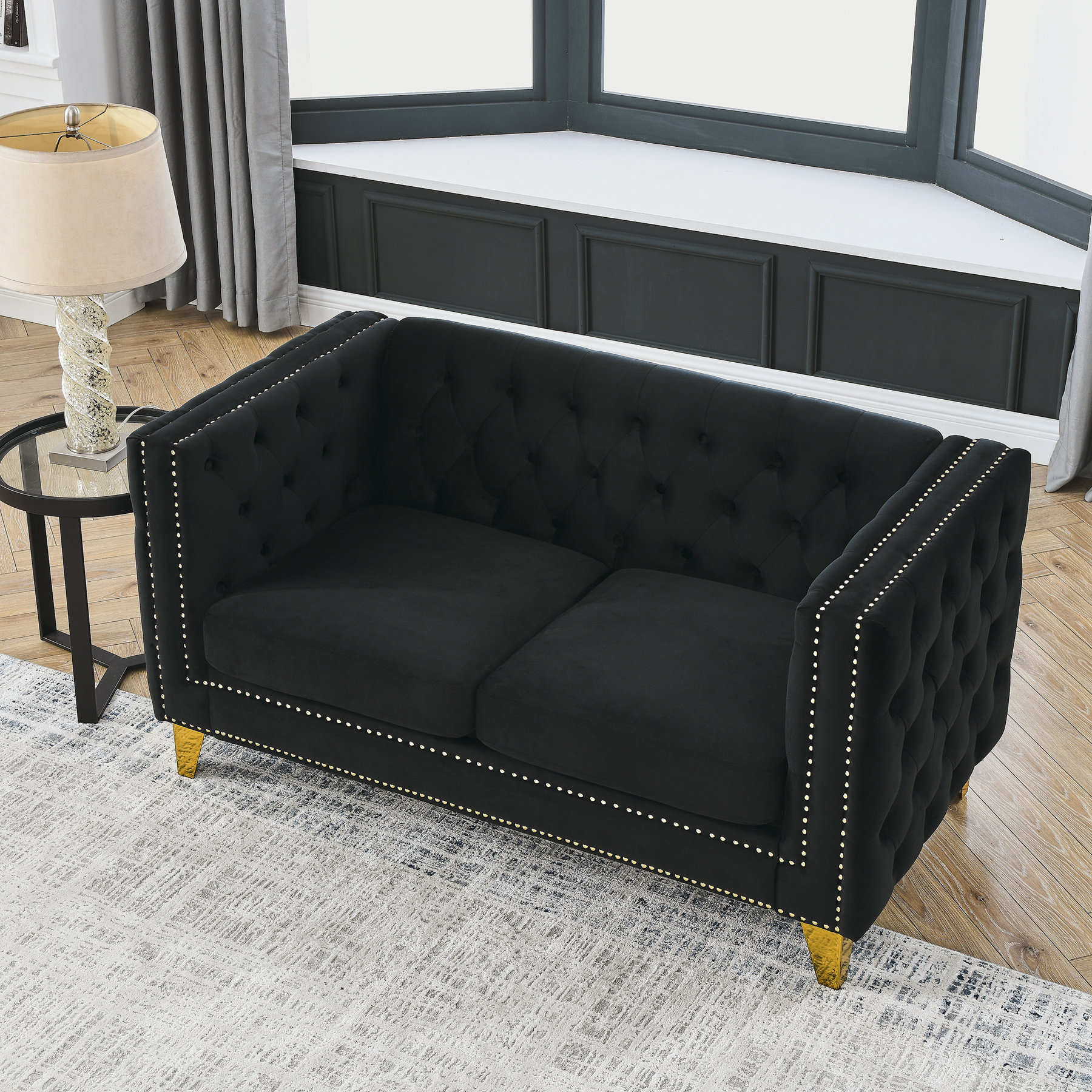 Everly Quinn {Contact us for 3D modeling} Velvet Sofa for Living Room,Buttons Tufted Square Arm ...